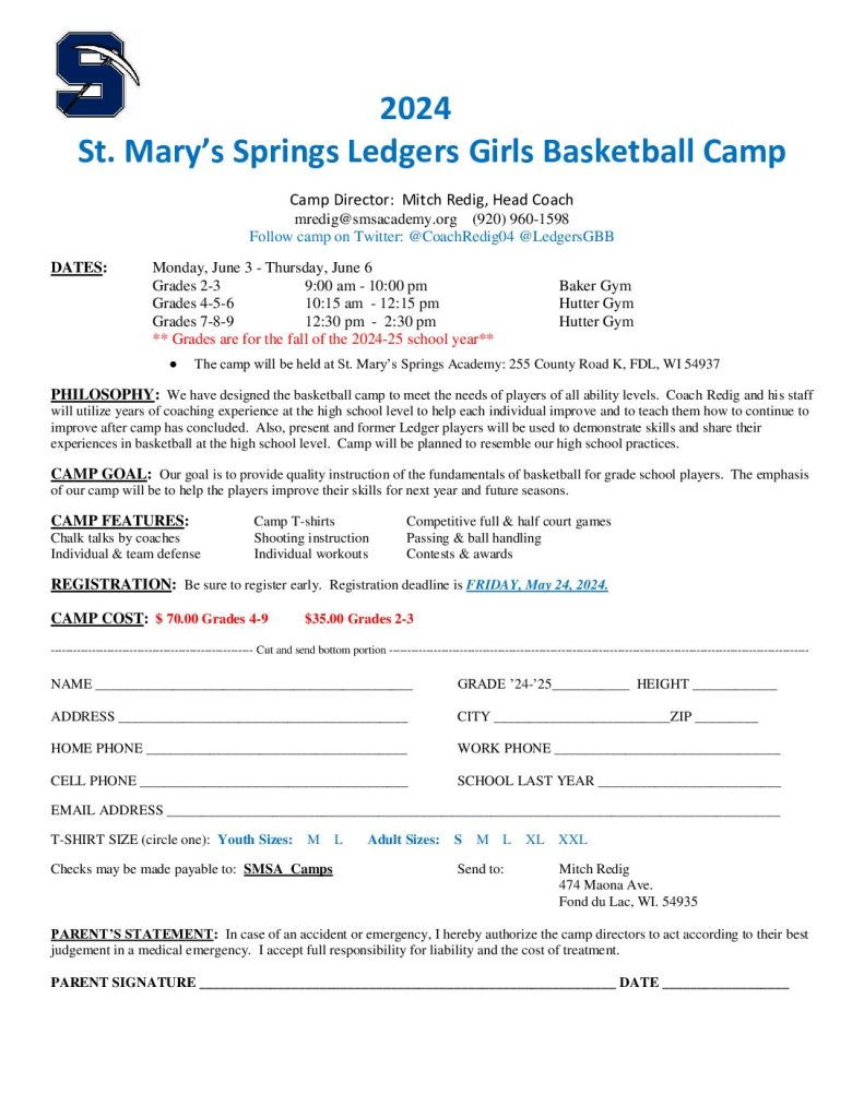 SMS Girls Basketball Camp 2024 | St. Mary's Springs Academy