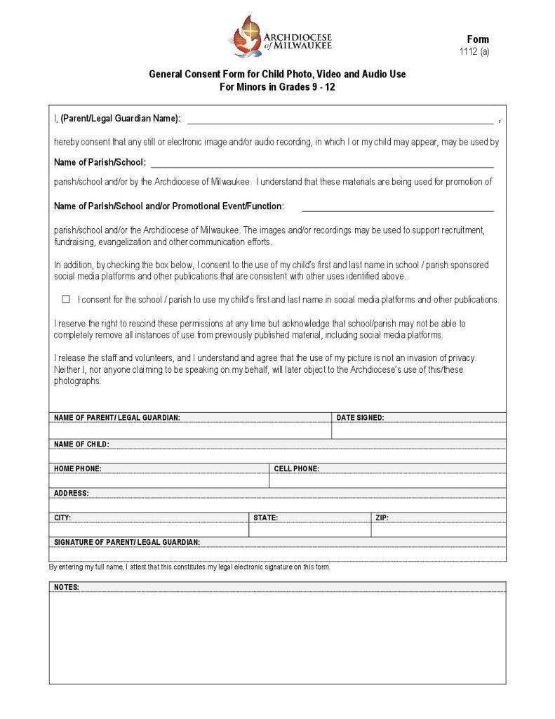 1112 General Consent Form for Child Photo, Video and Audio Use - Grades ...