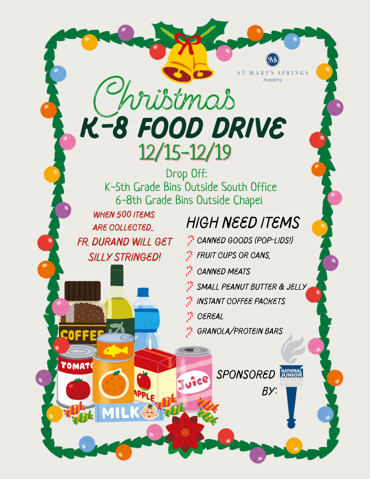 NJHS Food Drive Poster | St. Mary's Springs Academy